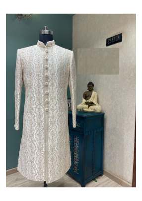 Buy White with silver sequence work Designer Traditional Sherwani ...